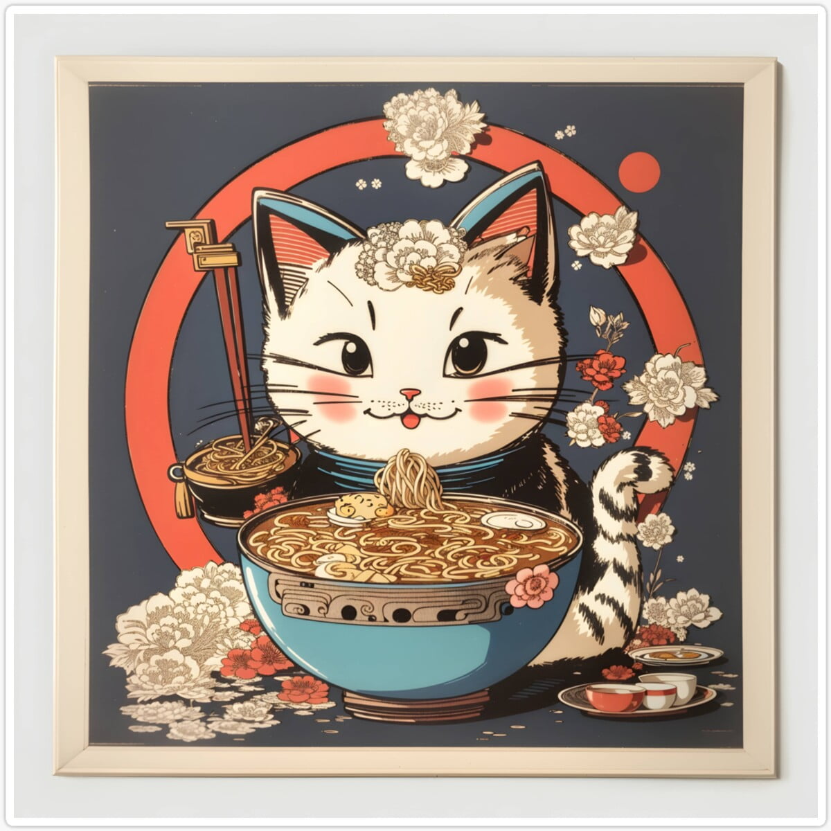 Kira Kawaii vintage style japenese ramen cat - Noodle Neko Retro ...