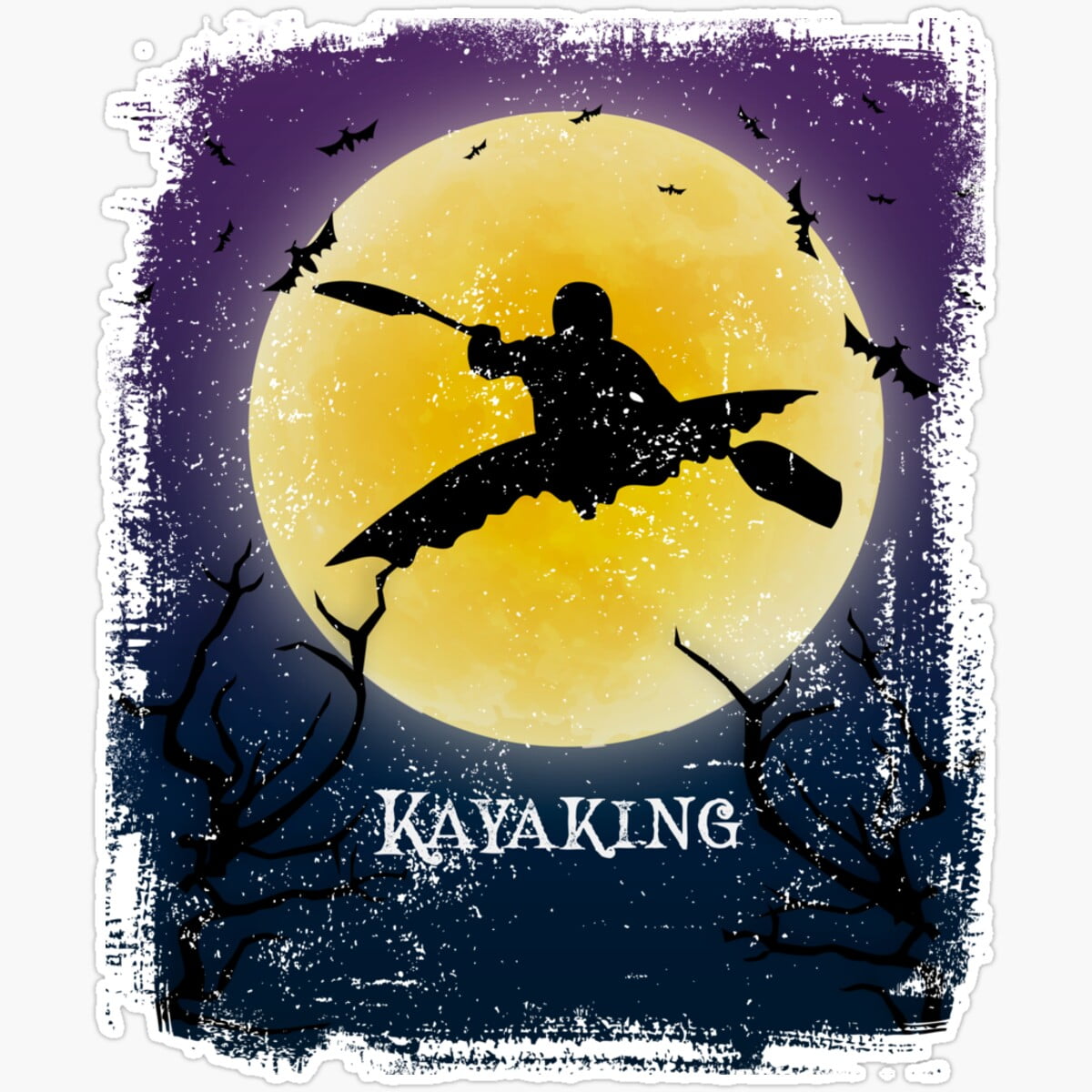 Kira Kayaking Halloween Vintage Art Whitewater Kayaker Sticker ...