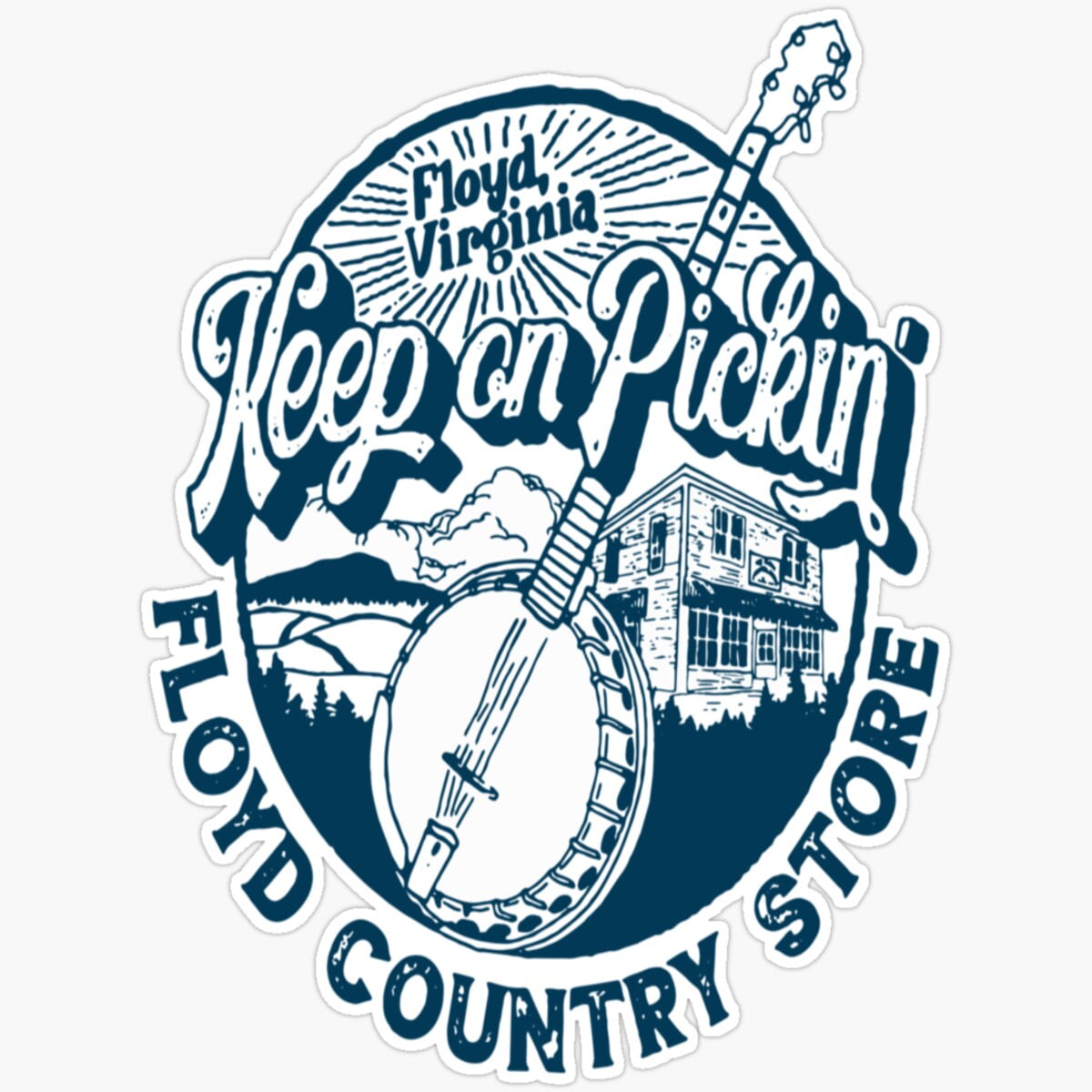 Kira Keep Pickin Floyd Country Store Vintage Banjo Graphic Sticker ...