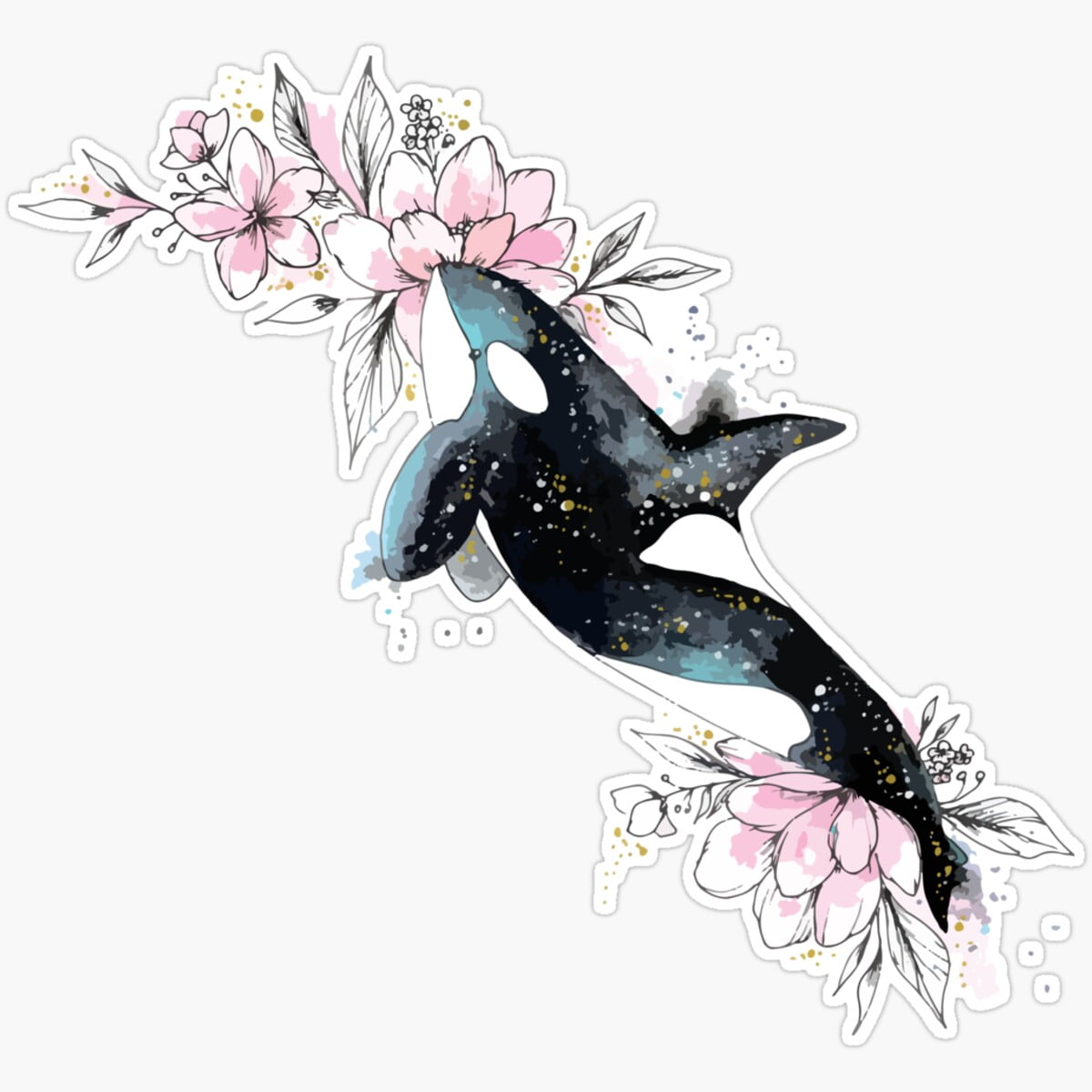 Kira Killer Whale With Flowers | Orca Whale With Floral Sticker ...