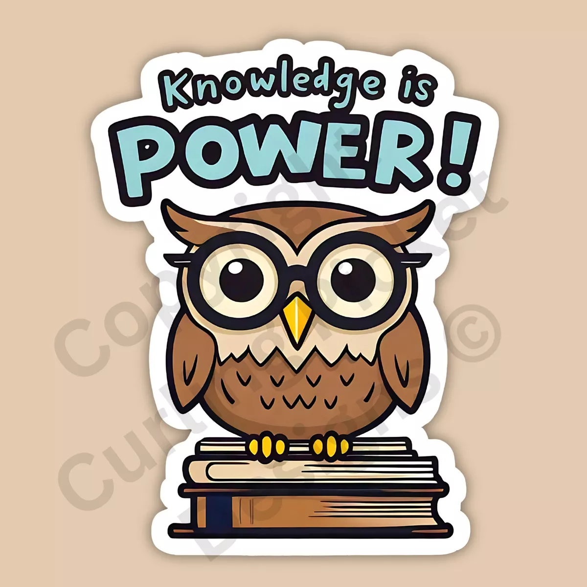 Kira Knowledge is Power Nerdy Owl Books Wisdom Library Vinyl Sticker Waterproof Sticker for ...