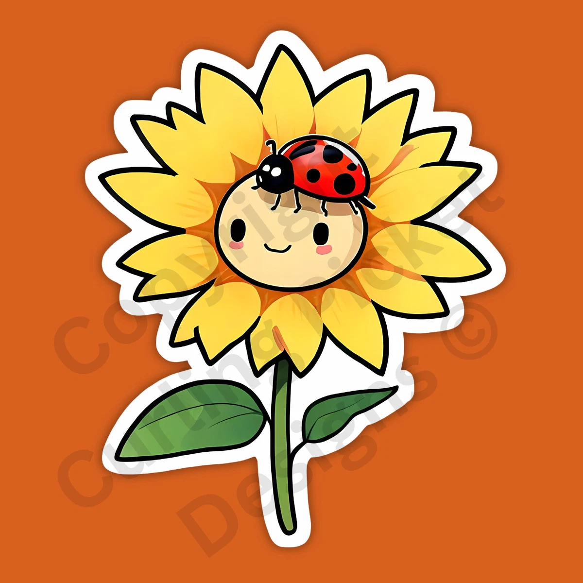 Kira Ladybug On A Happy Sunflower Nature Garden Flower Vinyl Sticker ...