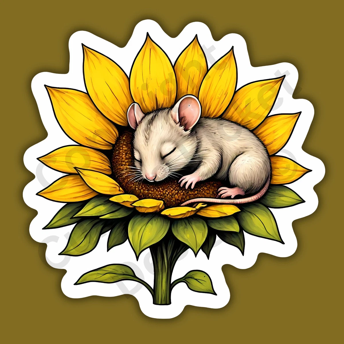 Kira Little Mouse Sleeping On A Sunflower Cute Adorable Pet Vinyl ...