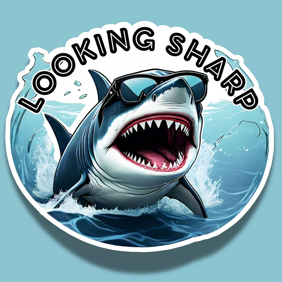 Kira Looking Sharp Shark Summer Funny Matte Vinyl Sticker Waterproof ...