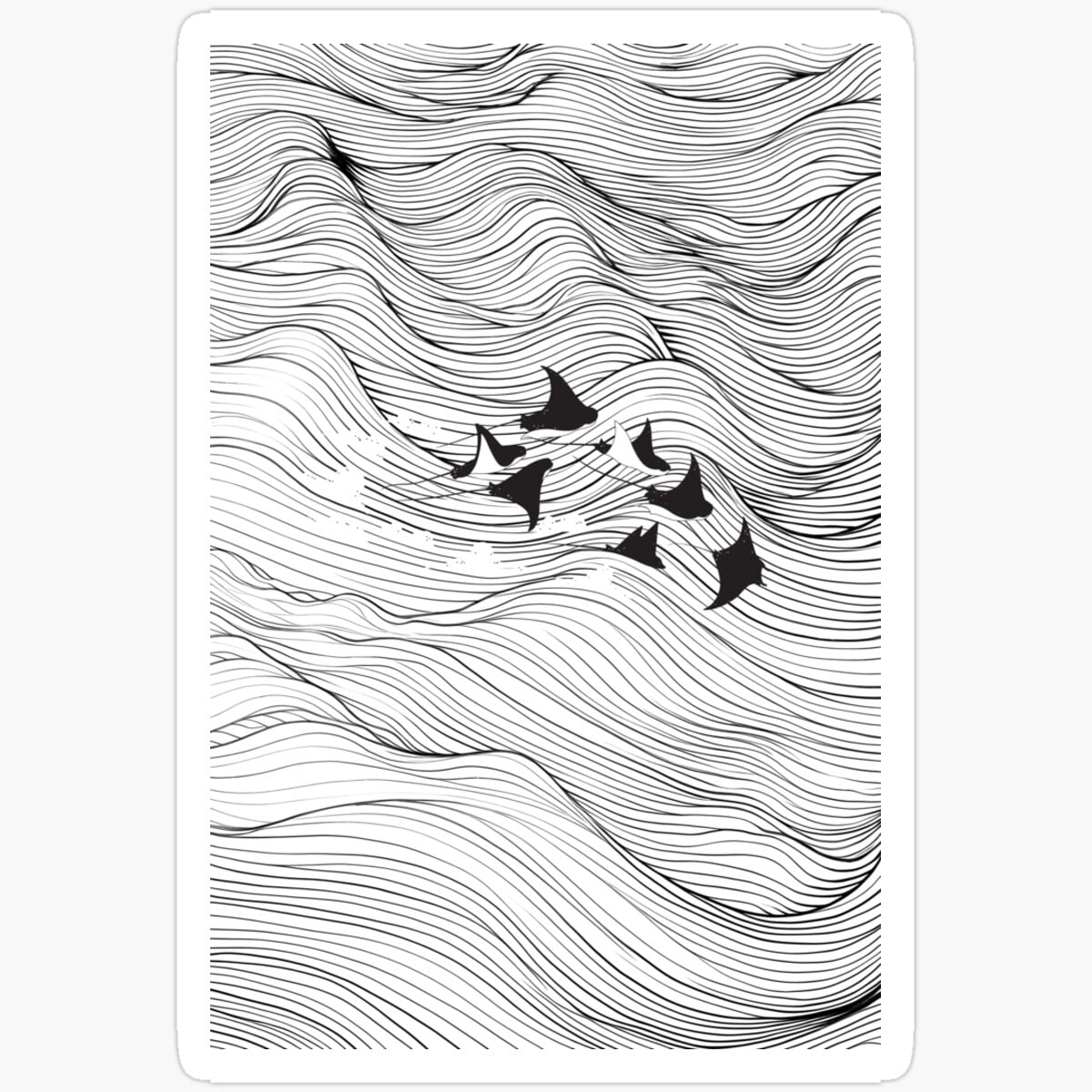 Kira Manta Ray waves Line Art Sticker Waterproof Sticker for Water ...