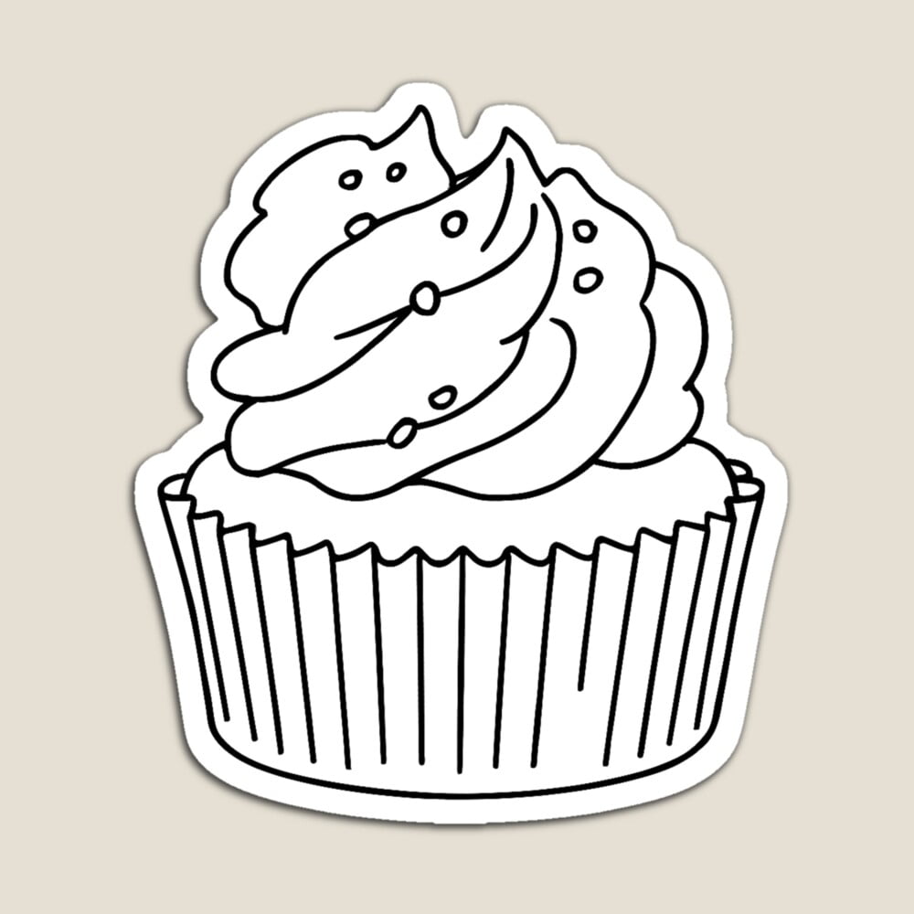 Kira - Minimal Line Art Cupcake Black And White Illustration Sticker ...