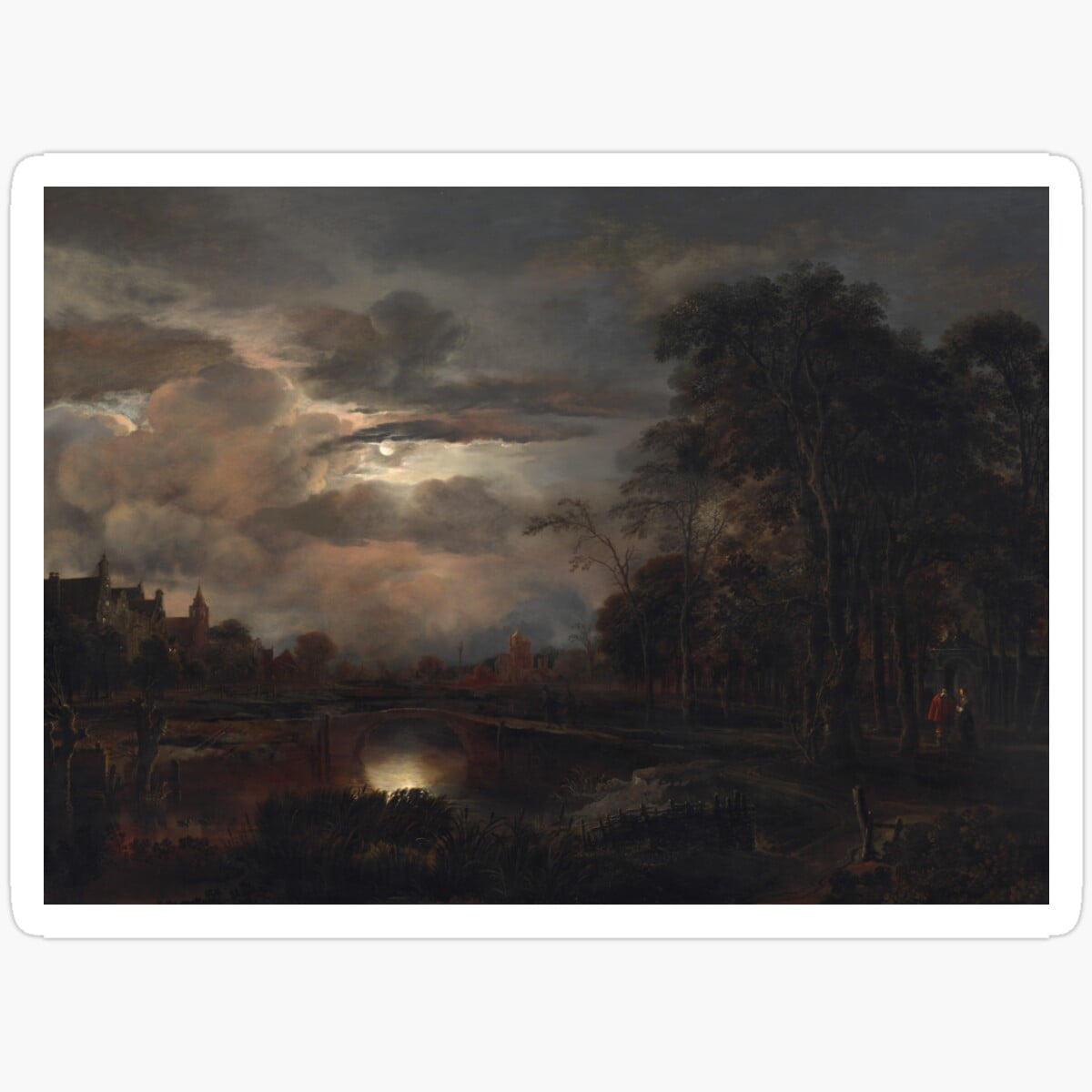 Kira Moonlit Landscape with Bridge by Aert van der Neer, 1648 Sticker ...