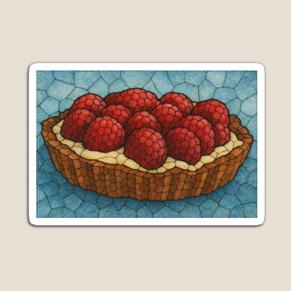 Kira - Mosaic Raspberry Tart Vivid Stained Glass Style Food Art Sticker ...