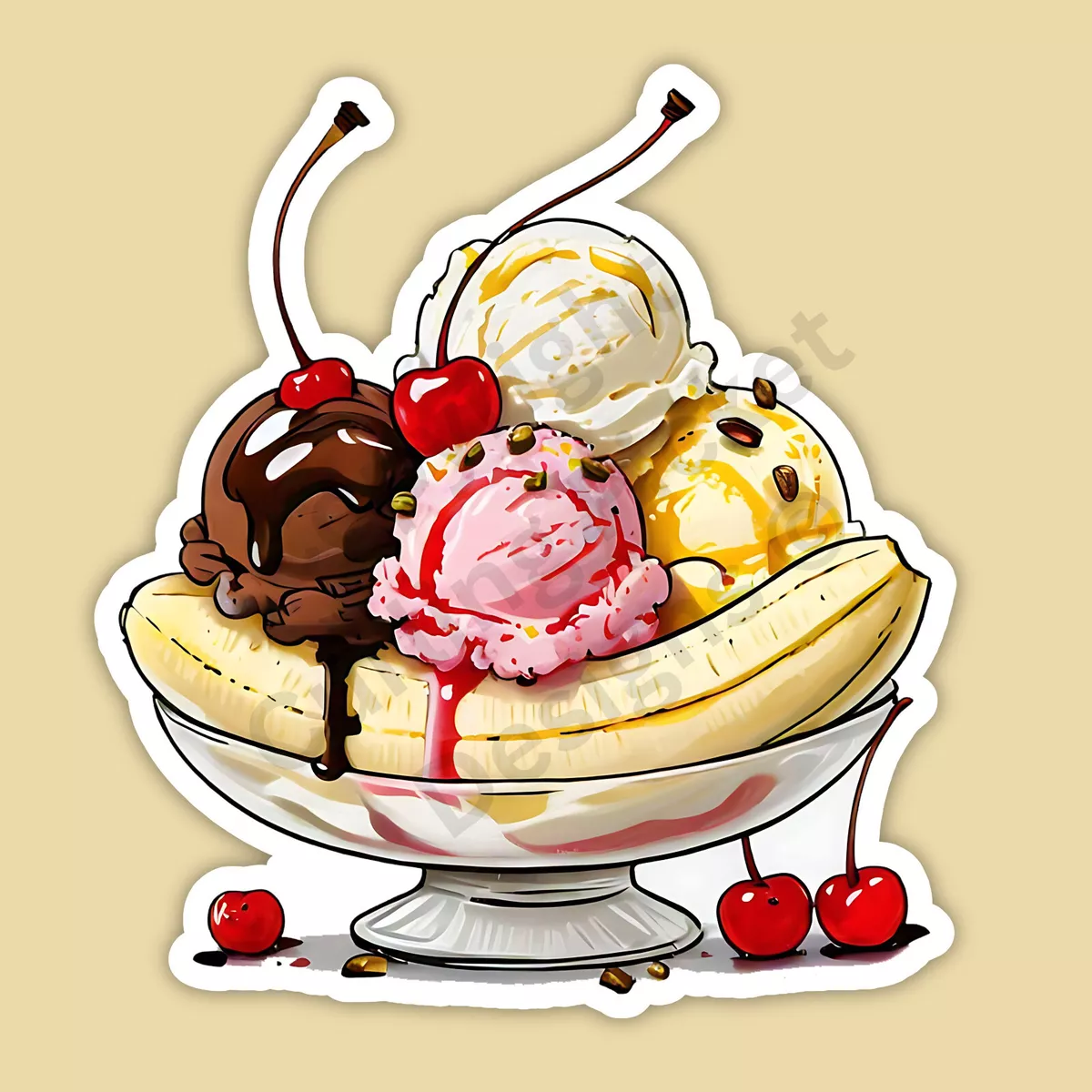 Kira Old Fashioned Banana Split Ice Cream with Cherries Food Vinyl ...