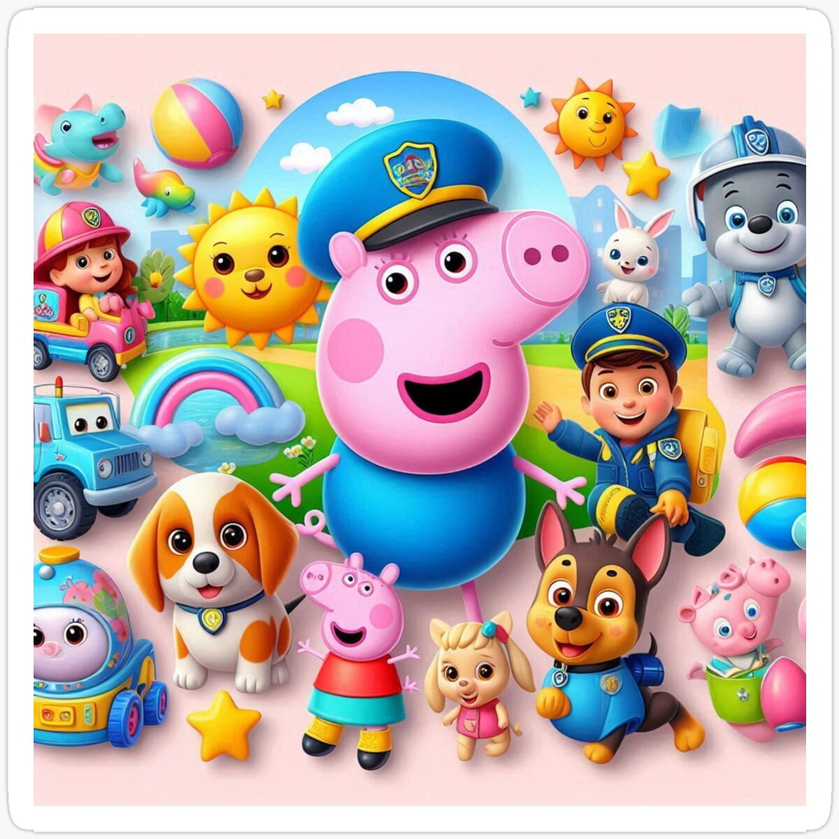 Kira Peppa Pig, the Paw Patrol puppies and Bluey Sticker Waterproof ...