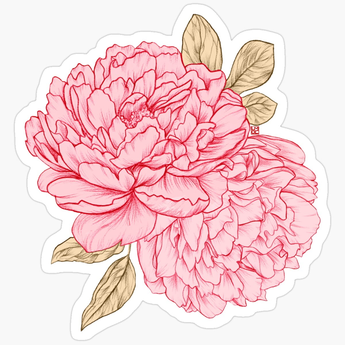 Kira Pink Peonies Sticker Waterproof Sticker for Water Bottles, Laptops ...