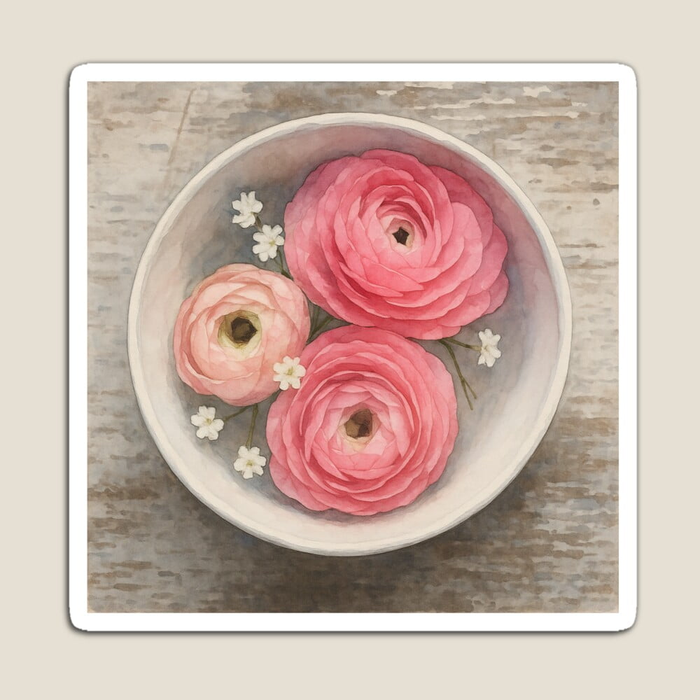 Kira - Pink Ranunculus In A Bowl Ai-Assisted Wrcolor From Original ...