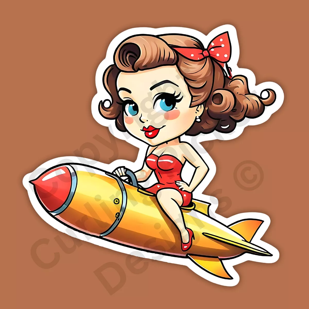Kira Pinup Girl Riding A Torpedo Retro Military Nose Art Vinyl Sticker ...