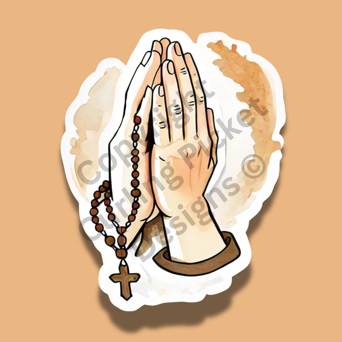 Kira Praying Hands with Rosary Catholic Christian Prayer Vinyl Sticker ...