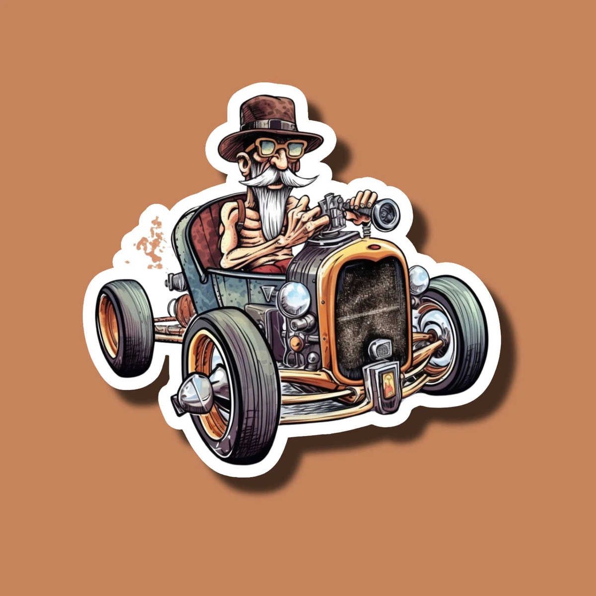 Kira Rat Rod Guy Funny Rusy Retro Flames Clic Hot Rod Vinyl Sticker ...