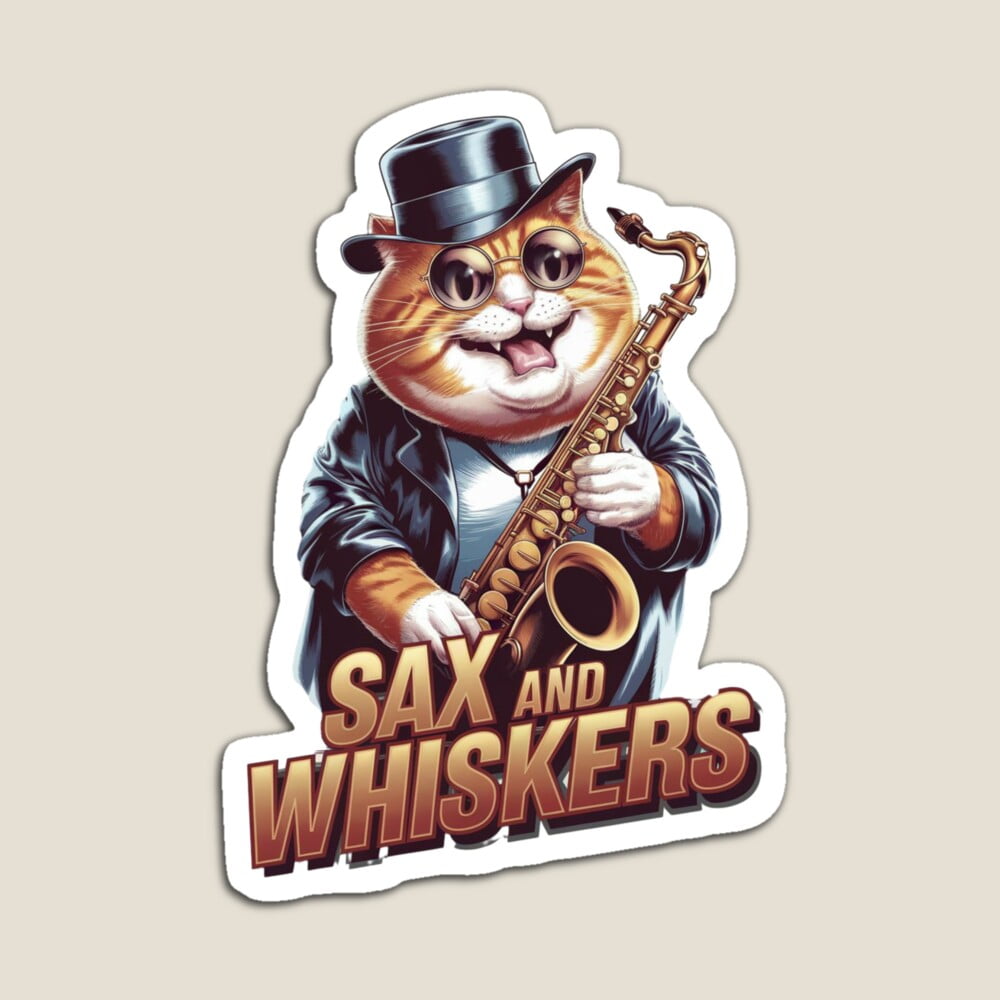 Kira - Sax And Whiskers - Saxophone Cat Sticker - 1371 Hot Trending ...