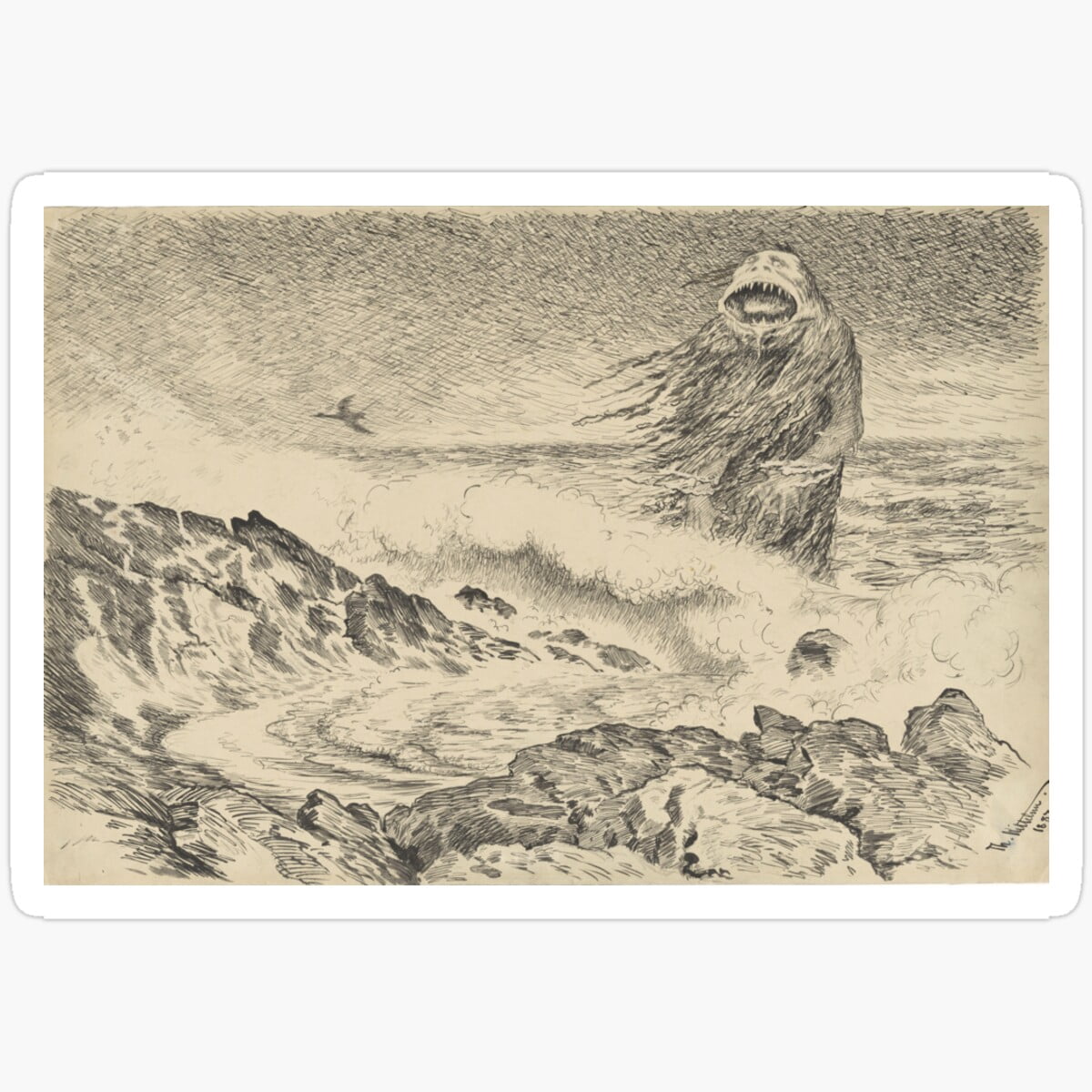 Kira Sea Monster by Theodor Kittelsen, 1887 Sticker Waterproof Sticker ...
