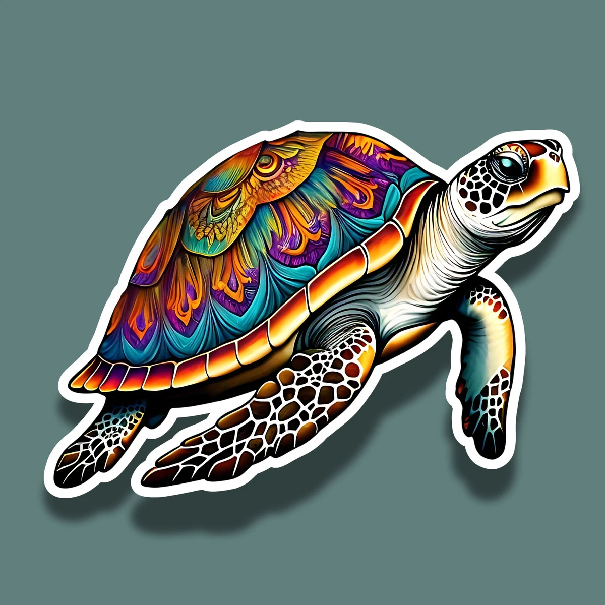 Kira Sea Turtle Tortois Colorful Ocean Tropical Marine Vinyl Laminated ...