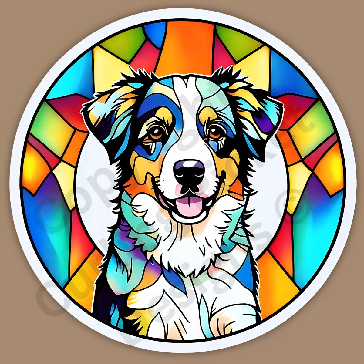 Kira Stained Gl Style Australian Shepherd Breed Dog Mosaic Vinyl ...