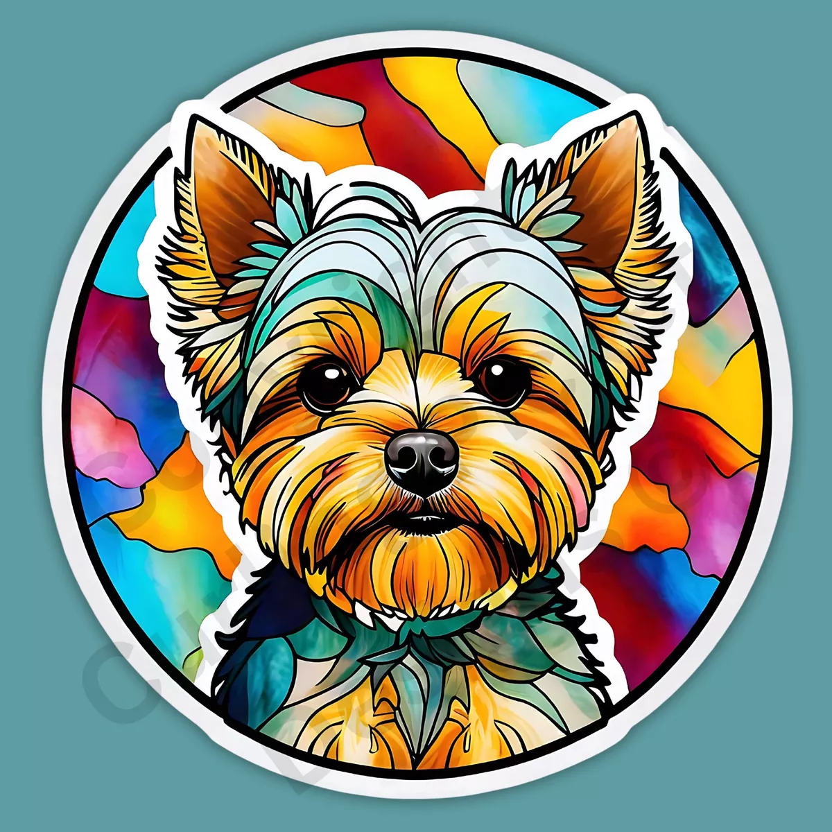Kira Stained Gl Style Yorkie Yorkshire Terrier Breed Dog Vinyl Sticker ...