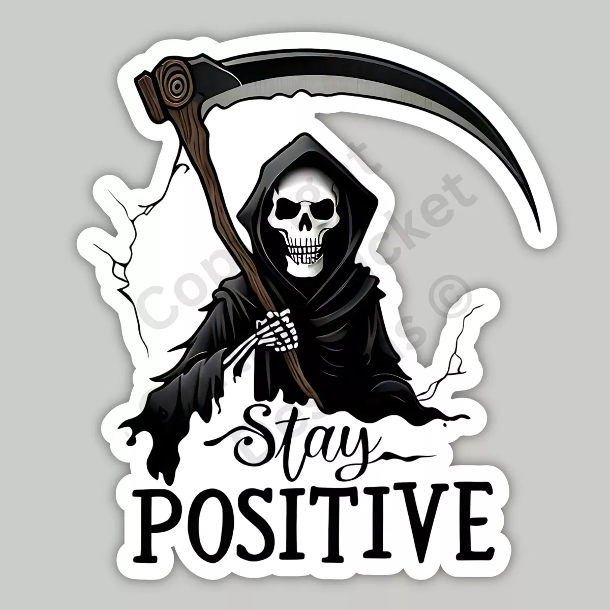Kira Stay Positive Grim Reaper Scythe Sarcasm Vinyl Sticker Decal ...
