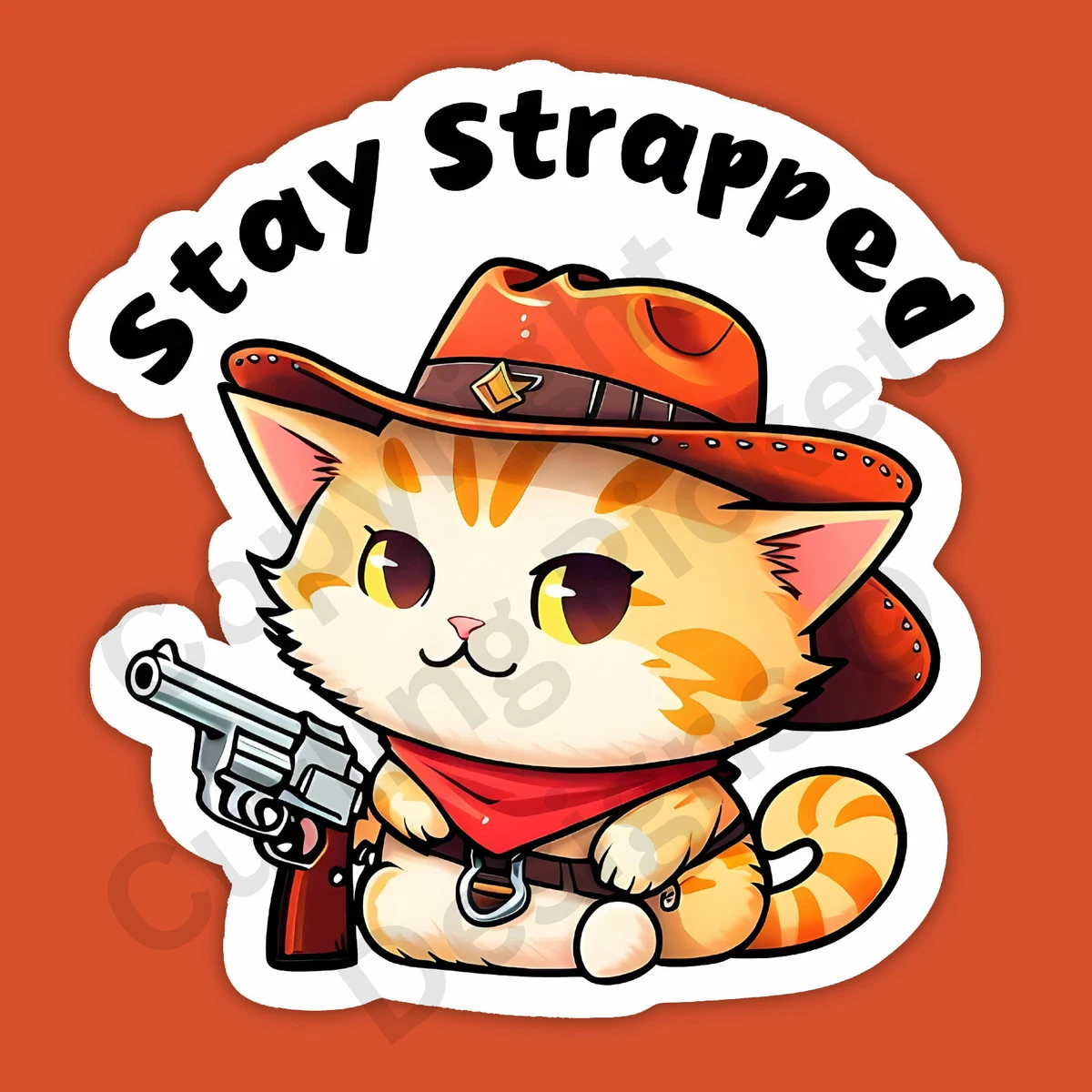 Kira Stay Strapped Cat 2A Cowboy Hat Funny Vinyl Sticker Waterproof ...