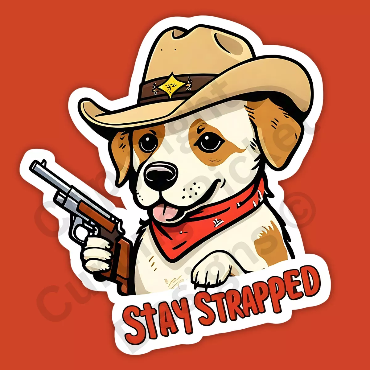 Kira Stay Strapped Dog 2A Cowboy Hat Funny Vinyl Sticker Waterproof ...