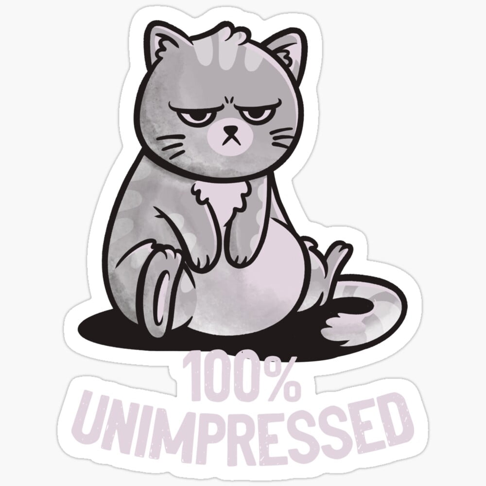 Kira Sticker With 100% Unimpressed Cute Angry Cat Gift Decorative ...