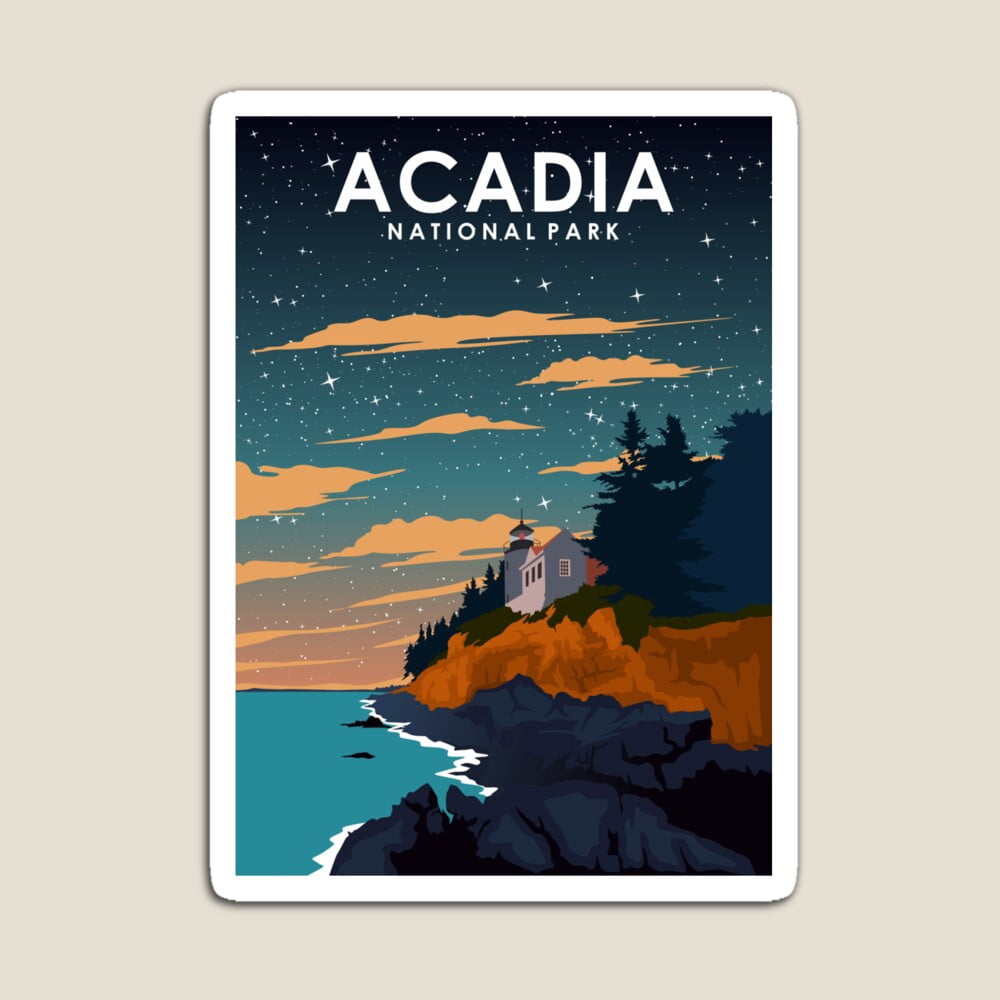 Kira Sticker With Acadia National Park At Night Vintage Minimal Retro ...