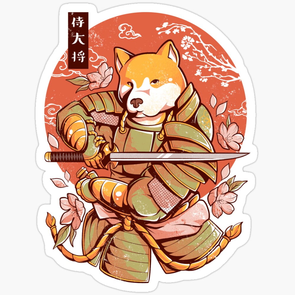 Kira Sticker With Akita Samurai - Cute Warrior Dog Gift Decorative ...