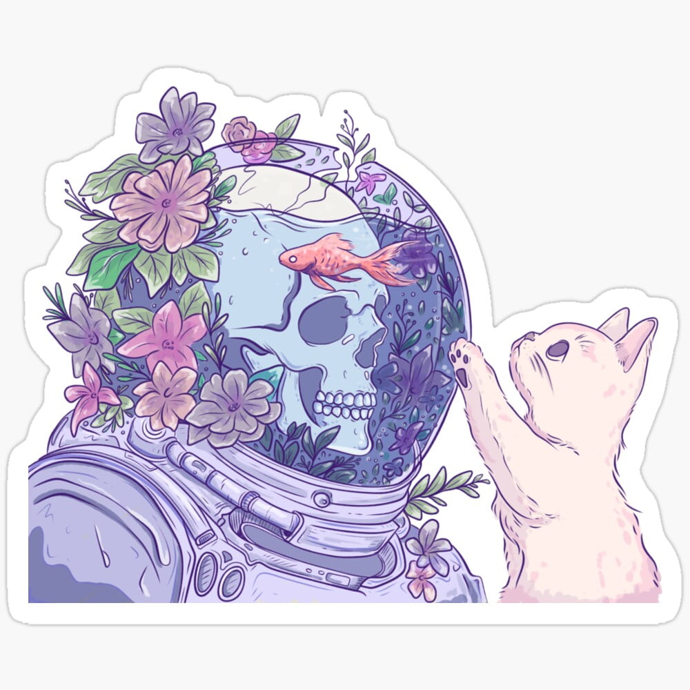 Kira Sticker - Astronaut Skeleton With Kitten - Cosmic Companionship ...