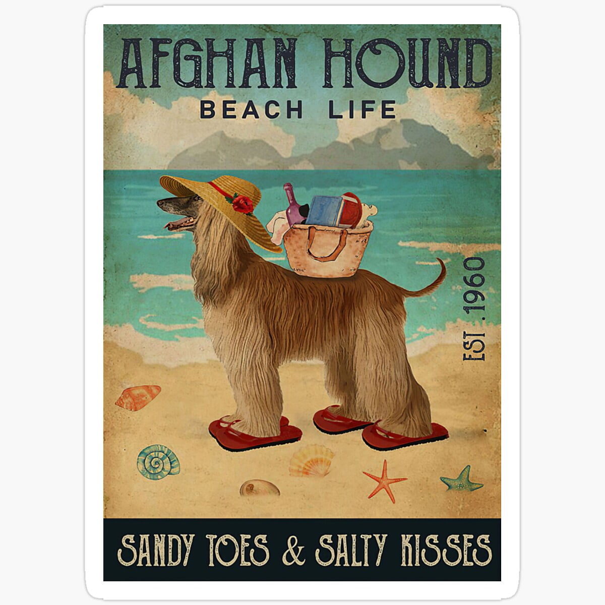 Kira Sticker - Beach Life Sandy Toes Afghan Hound Sticker, Funny ...