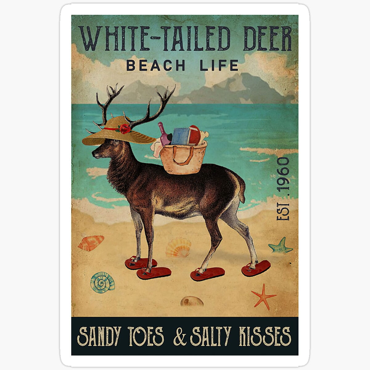 Kira Sticker - Beach Life Sandy Toes White Tailed Deer Sticker, Funny ...