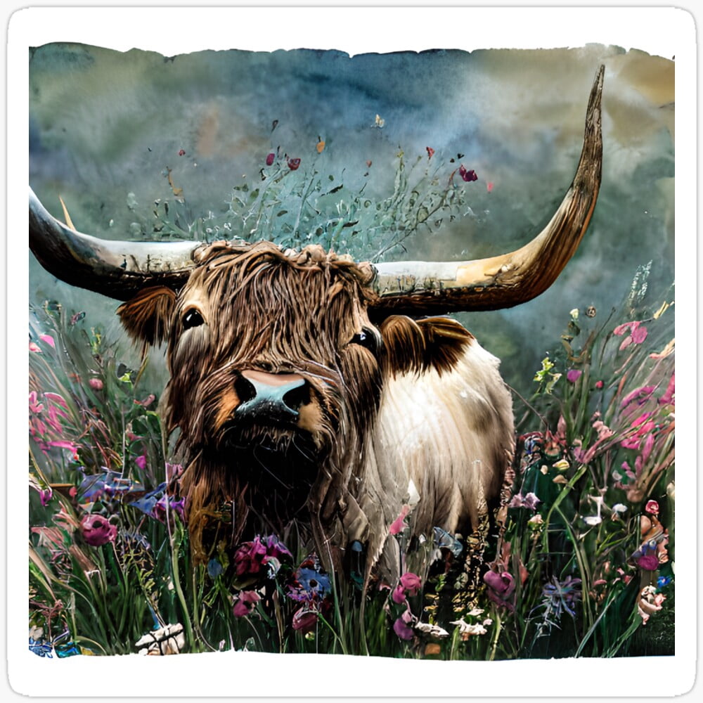 Kira Sticker - Beautiful Hyland Cow Farm Cows Floral Decor Barn ...