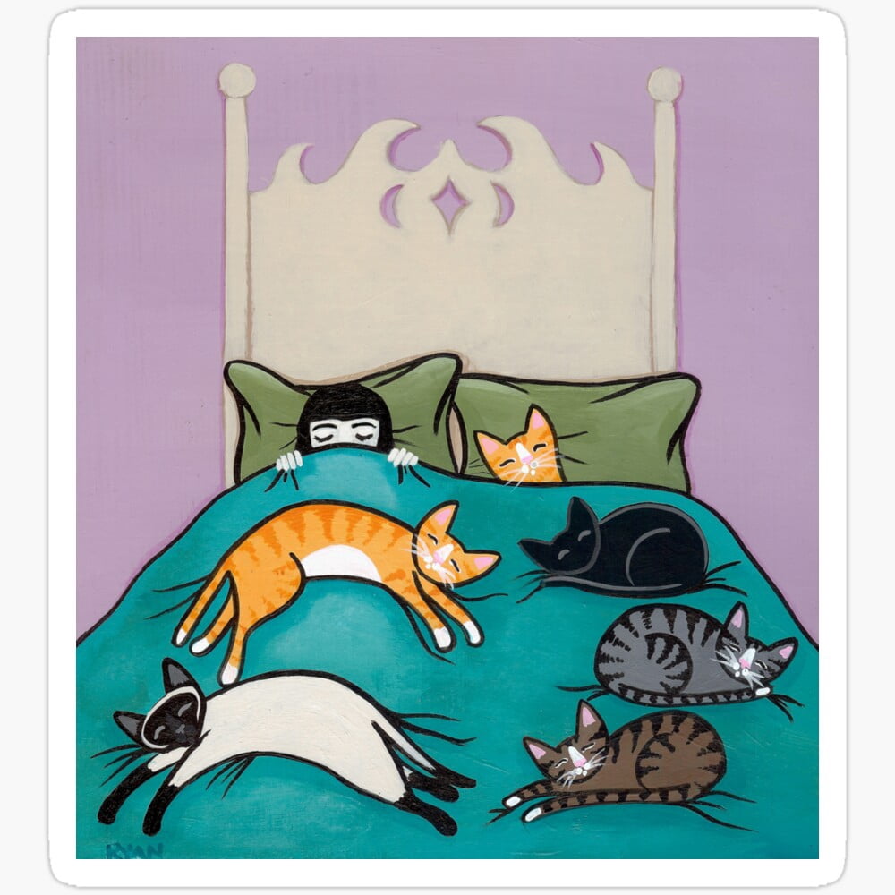 Kira Sticker - Bed Time With Cats - Phone Stickers, Waterproof Decals ...