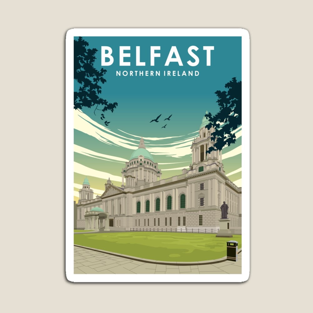 Kira Sticker With Belfast, Northern Ireland Retro Minimal Travel Poster ...
