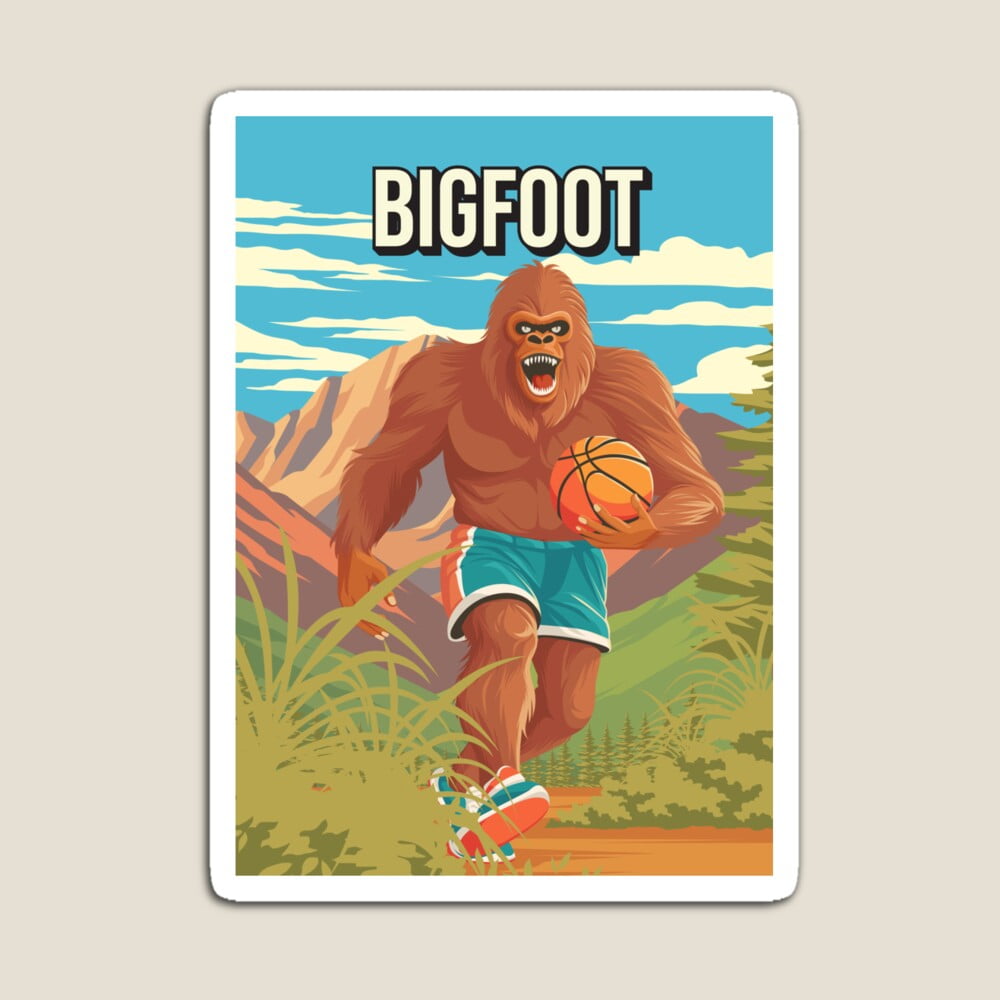 Kira Sticker With Bigfoot Cryptid Playing Basketball Travel Poster ...