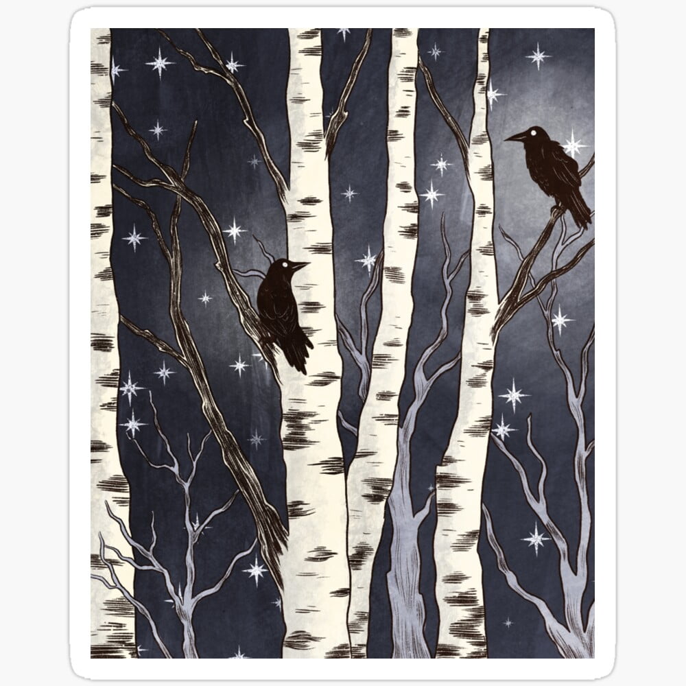 Kira Sticker - Birds And Birch Trees - Phone Stickers, Waterproof ...