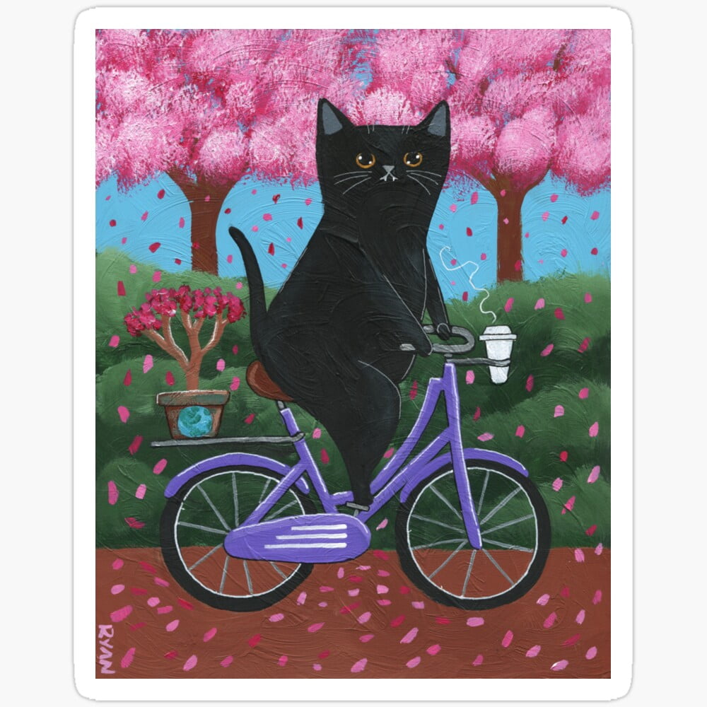 Kira Sticker - Black Cat Earth Day Bicycle Ride - Phone Stickers, Waterproof Decals Water ...