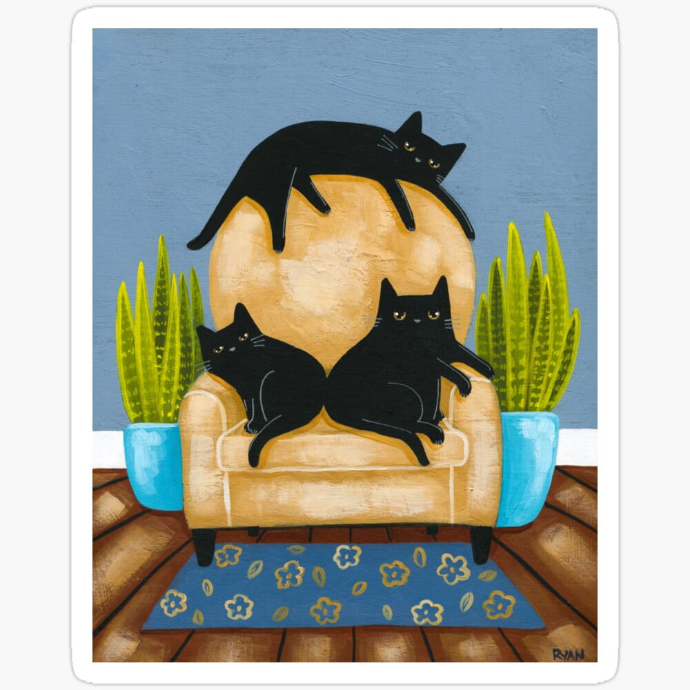 Kira Sticker - Black Cats Cuddle Time - Phone Stickers, Waterproof ...