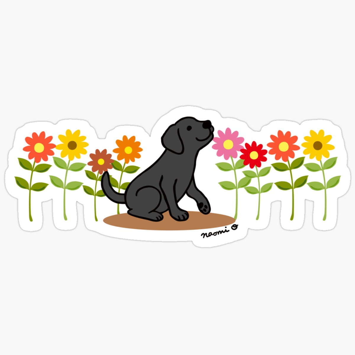 Kira Sticker - Black Labrador Puppy And Flowers Sticker, Funny ...