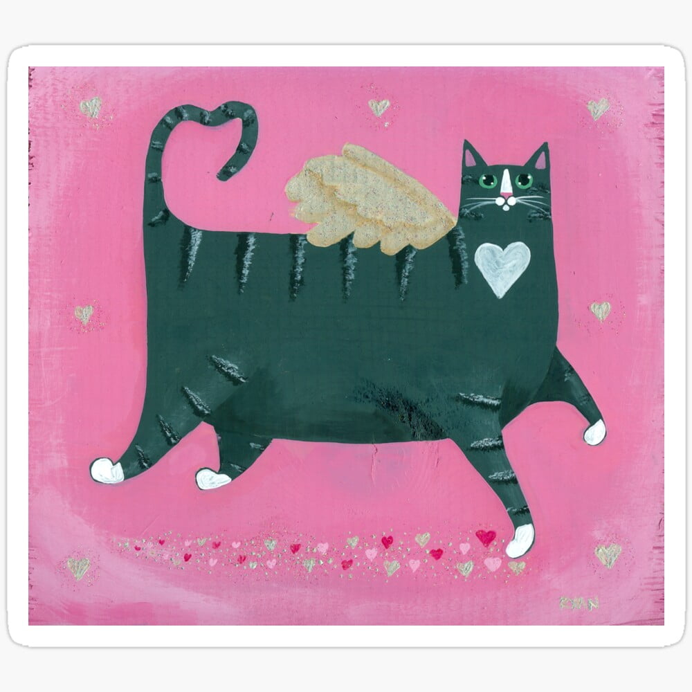 Kira Sticker - Black Tabby Cupid Cat - Phone Stickers, Waterproof ...