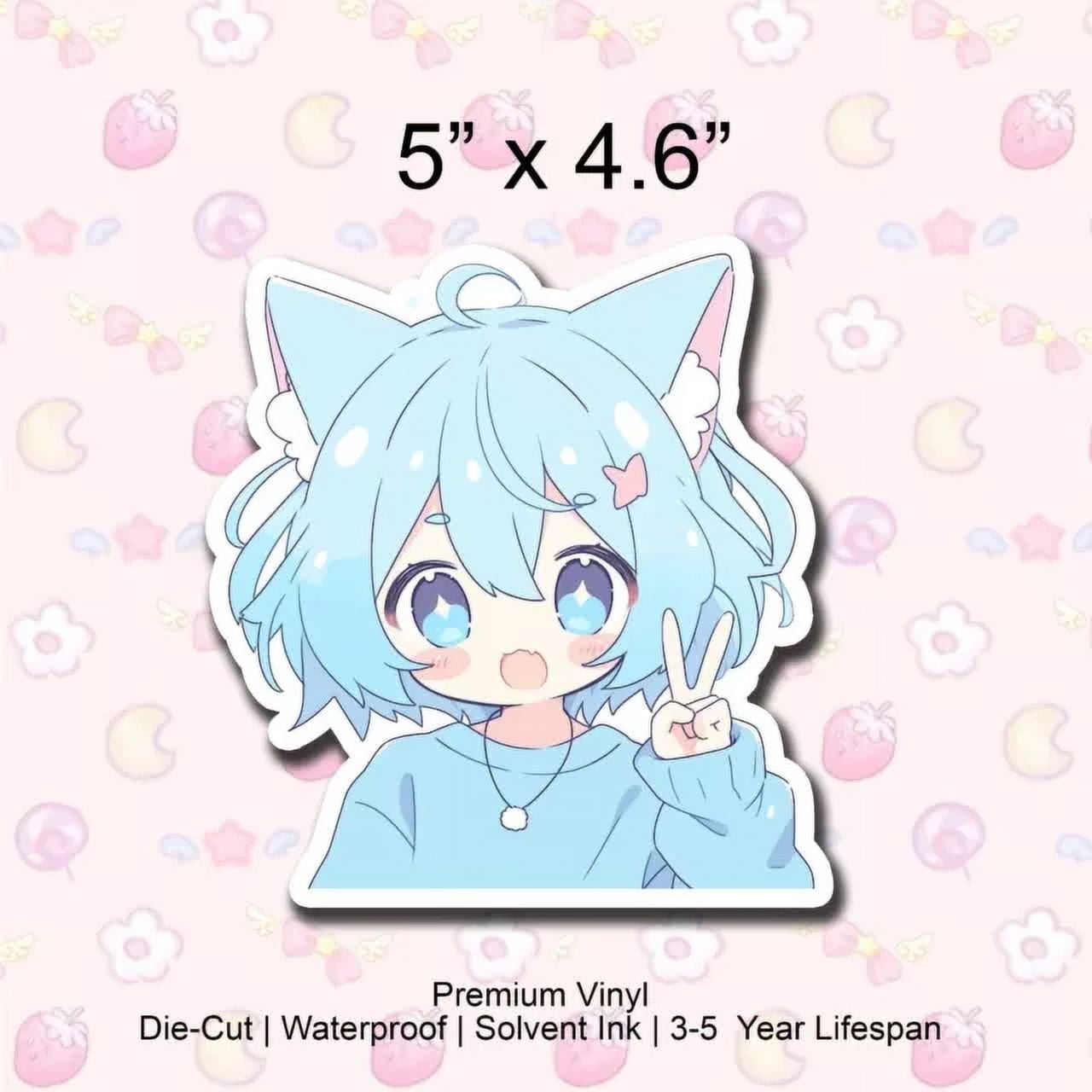 Kira Sticker With Blue Anime Girl Chibi Peace Sign Vinyl Decal Kawaii ...