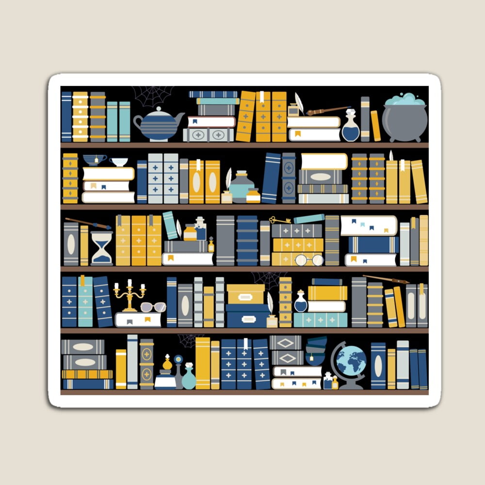 Kira Sticker With Bookcase Pattern - Blue Yellow Library Sticker ...