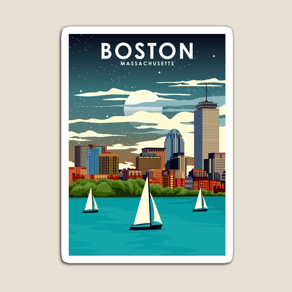 Kira Sticker With Boston At Night City Skyline Travel Poster Decorative ...