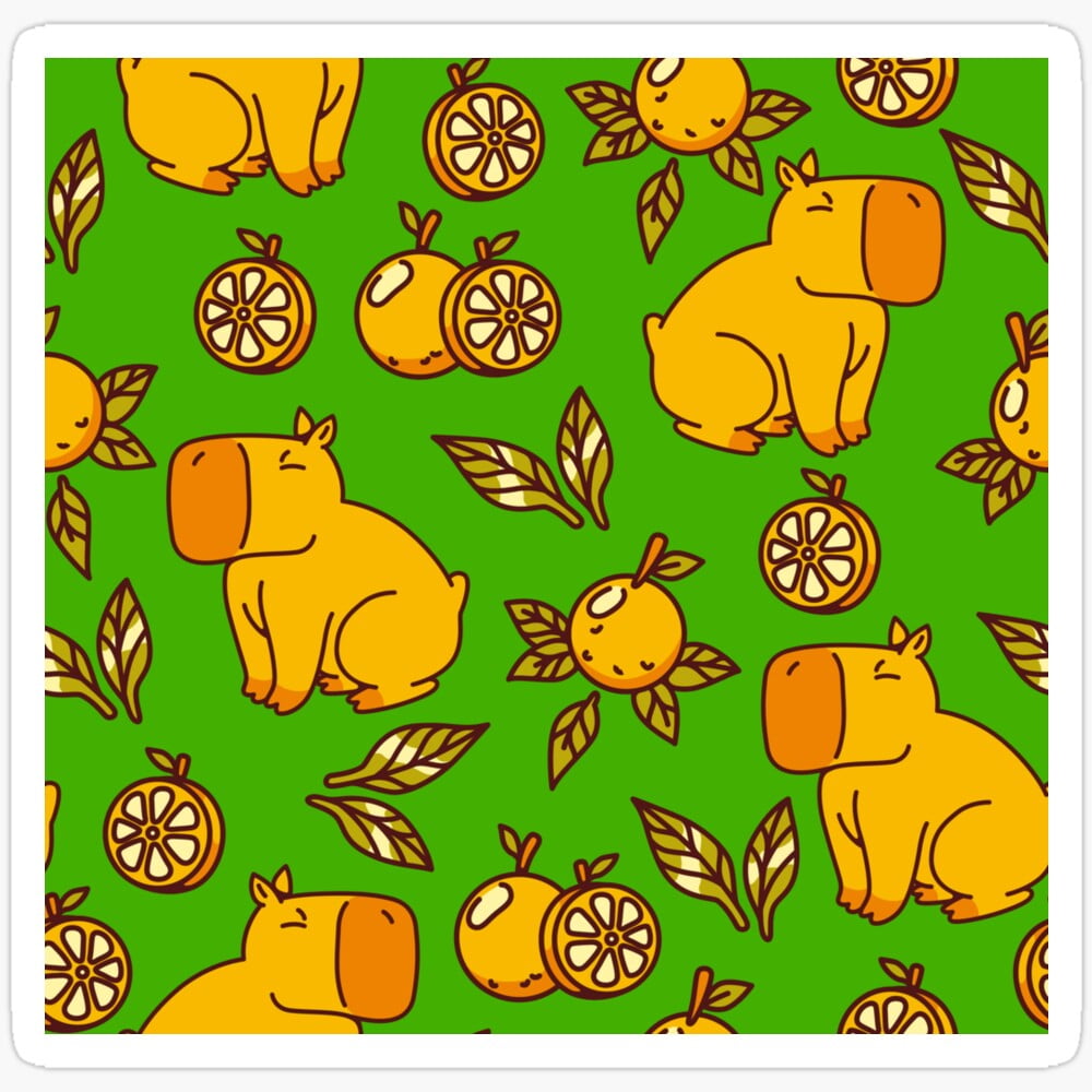 Kira Sticker - Capybara With Oranges Leaves Green Sticker - Walmart.com