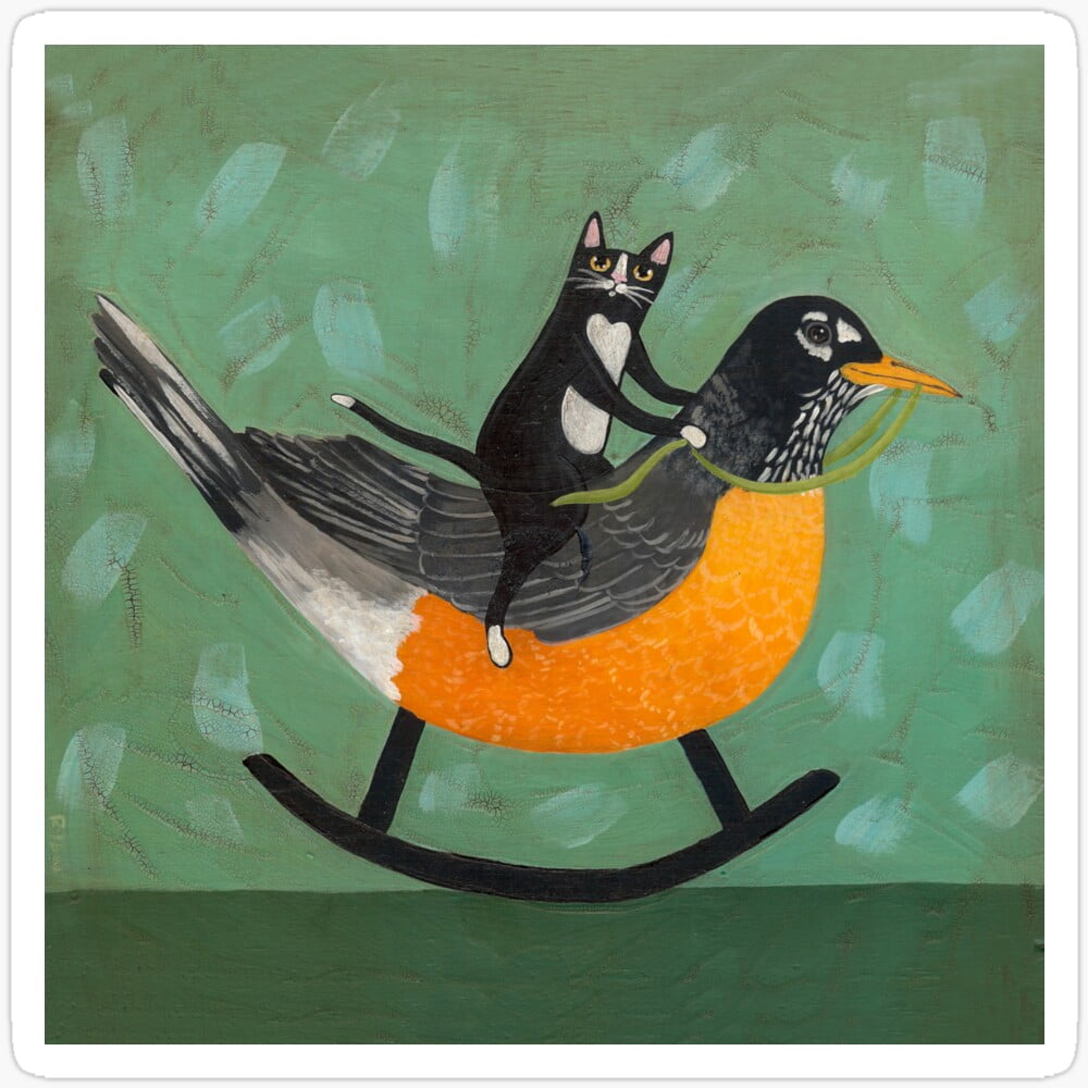 Kira Sticker - Cat On A Rocking Robin - Phone Stickers, Waterproof ...
