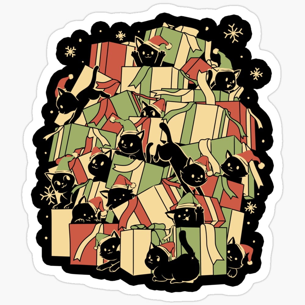 Kira Sticker - Cat Pile Of Presents Xmas Gifts Sticker - Walmart.com