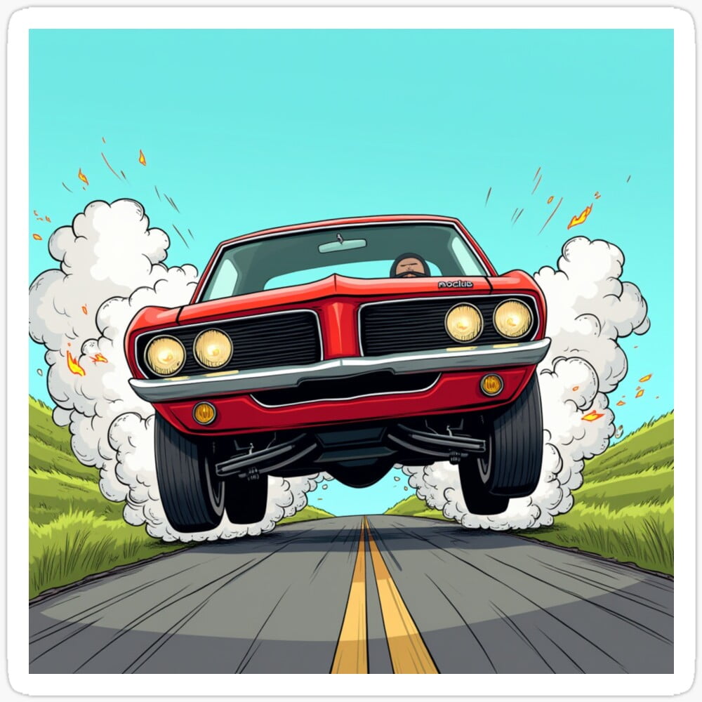 Kira Sticker - Classic Muscle Car Burnout Cartoon Hot Rod Art Gift For ...