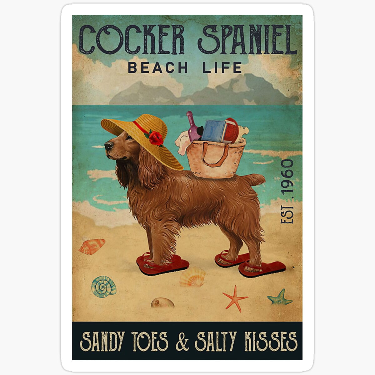 Kira Sticker - Cocker Spaniel Beach Life Sandy Toes Sticker, Funny ...